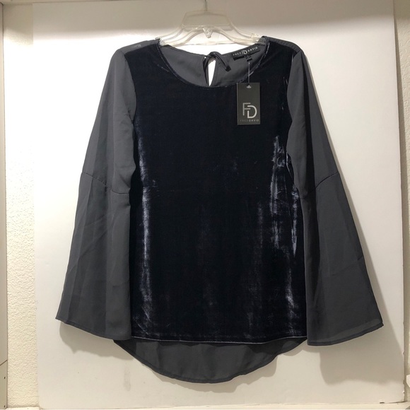 Fred David | Tops | Fred David Blouse Women S Gray Velvet Chiffon Short ...